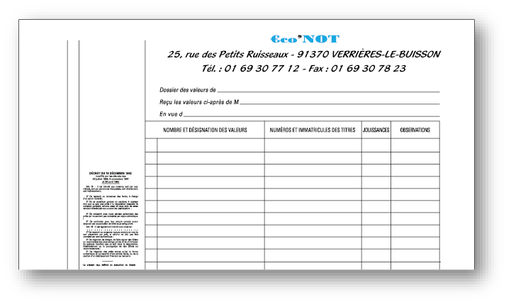Carnet de reçus de valeurs | Eco' Not